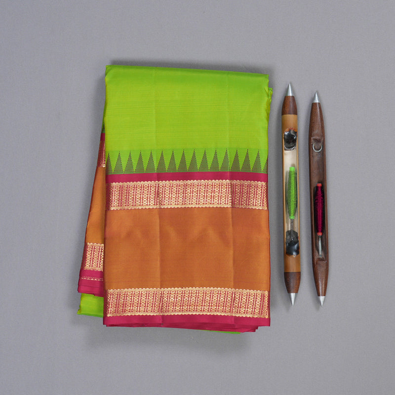 Hayagrivas Fluorescent Green Handloom Kanjivaram Silk Saree with Honey ...