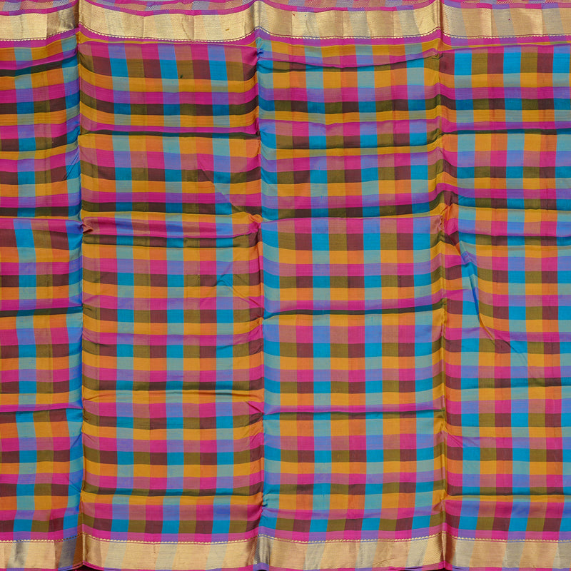 Hayagrivas Multi Colour Checks Handloom Kanjivaram Ten Yards Silk Sare ...