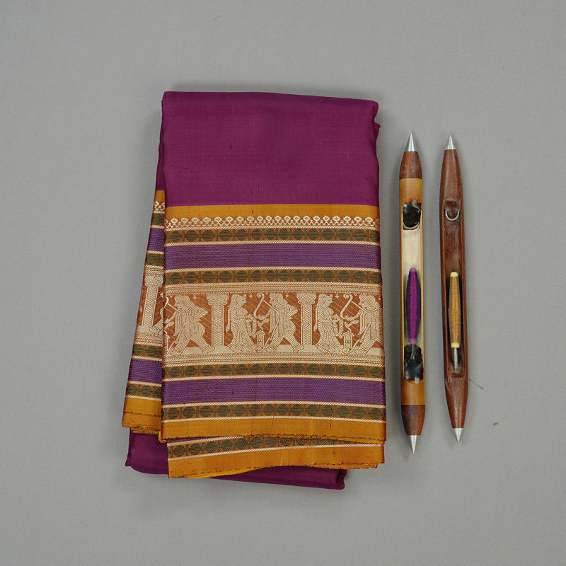 Hayagrivas Purple Handloom Kanjivaram Silk Saree with Honey Mustard Bo ...