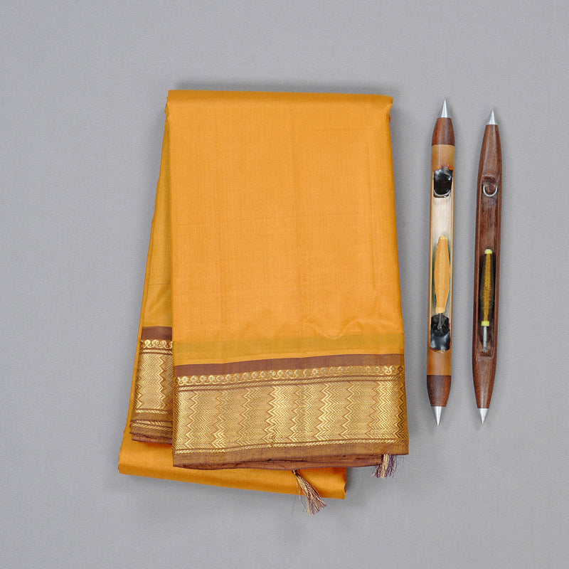 Hayagrivas Mustard Handloom Kanjivaram Silk Saree with Dual Tone (Blue ...