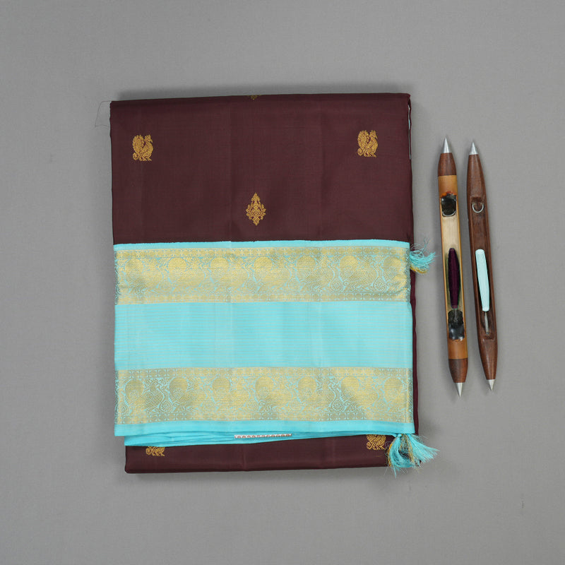 Hayagrivas Paaku shade Pure Ten Yards Silk Madisar with Powder Blue bo ...