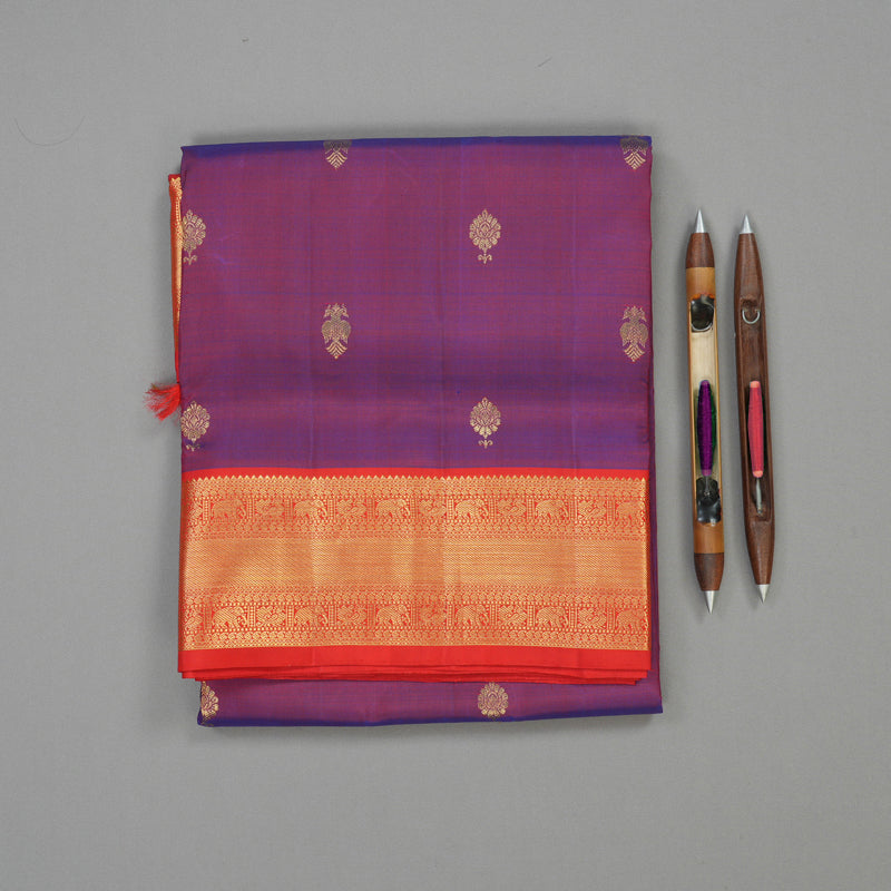 Hayagrivas Handloom Dual Tone (Purple & Maroon) Ten Yards Silk Madisar ...