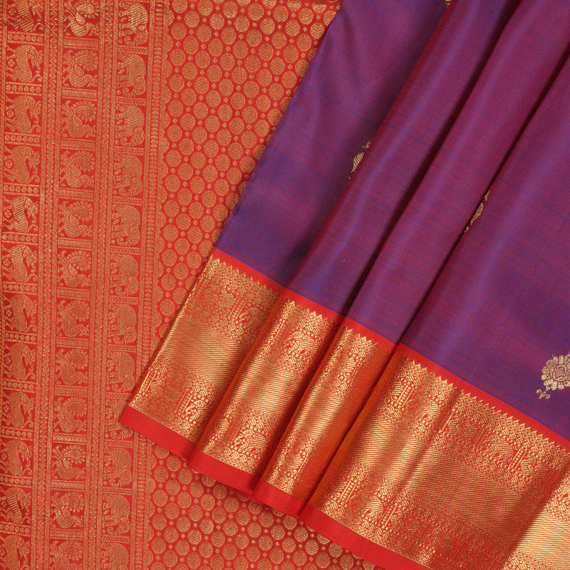 Hayagrivas Handloom Dual Tone (Purple & Maroon) Ten Yards Silk Madisar ...