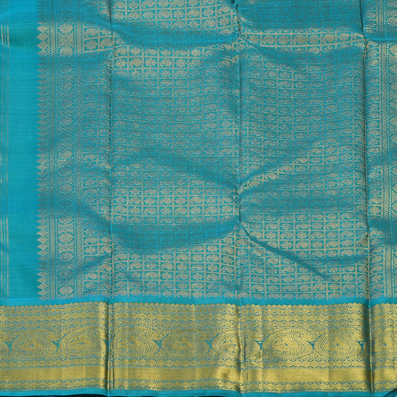 Hayagrivas Handloom Yellow Kanjivaram Silk Saree with Ananda Blue bord ...