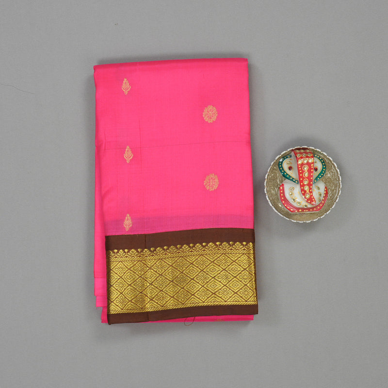 Hayagrivas Bright Pink Pure One-sided Border Kanjivaram Silk Saree KBE ...