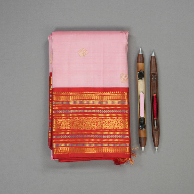 Hayagrivas Handloom Rose Pink Kanjivaram Silk Saree with Red Border KB ...