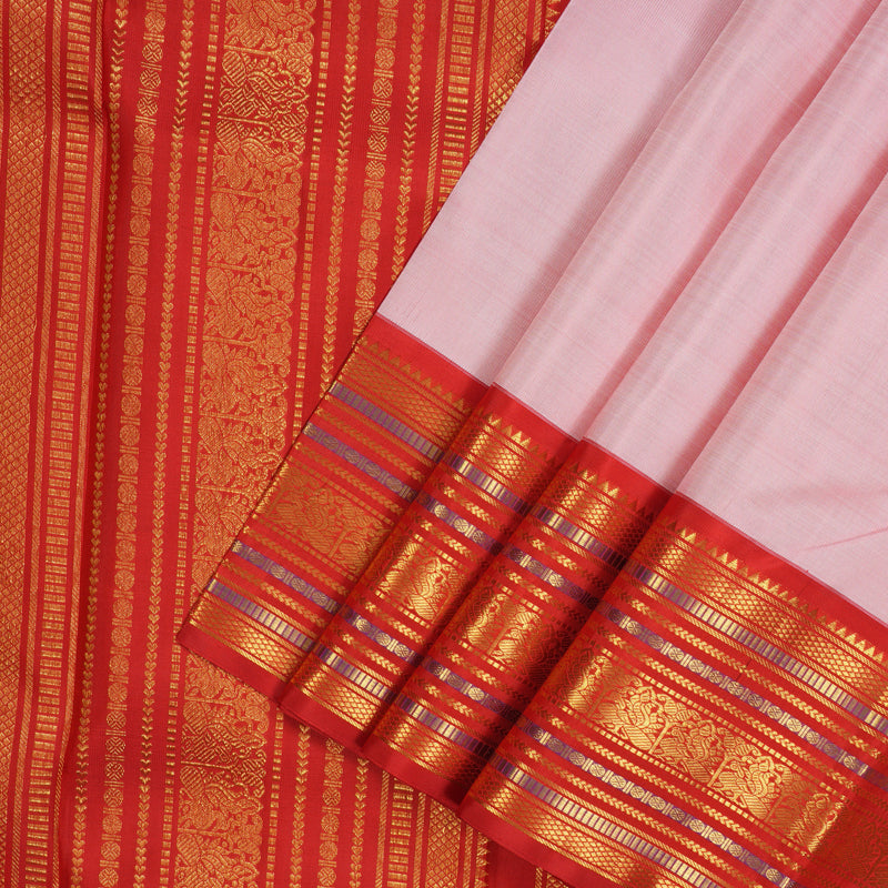 Hayagrivas Handloom Rose Pink Kanjivaram Silk Saree with Red Border KB ...
