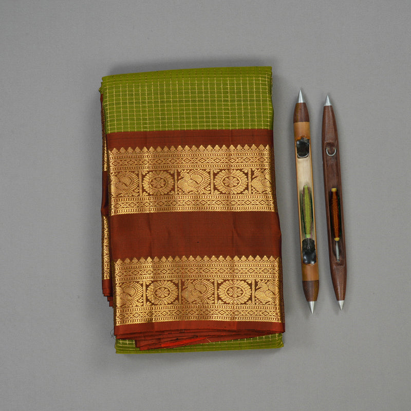 Hayagrivas Handloom Olive Green Kanjivaram Silk Saree with Rust Orange ...