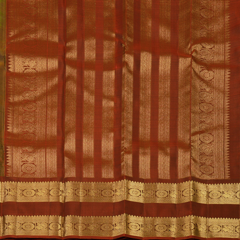 Hayagrivas Handloom Olive Green Kanjivaram Silk Saree with Rust Orange ...