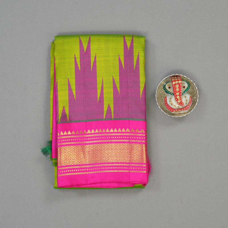 Hayagrivas Fluorescent Green One-sided Border Kanjivaram Silk Saree KB ...