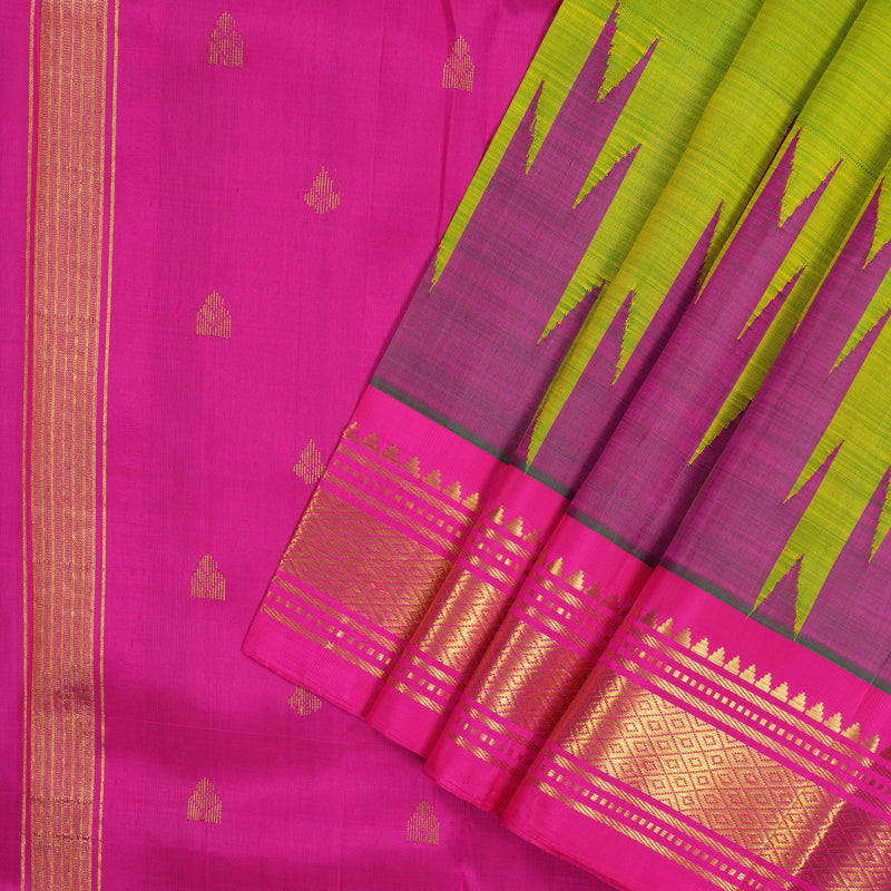 Hayagrivas Fluorescent Green One-sided Border Kanjivaram Silk Saree KB ...